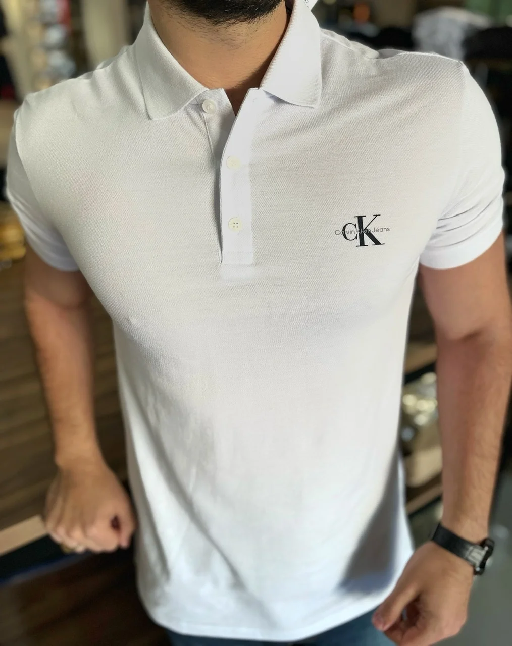 POLO MANGA CURTA CKJ MASCULINO RE ISSUE BRANCO Apholo Marau